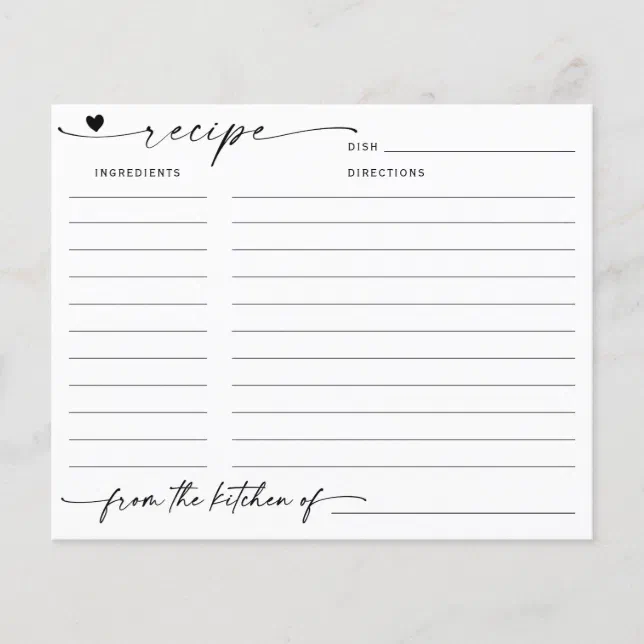 Minimalist Calligraphy Bridal Shower Recipe Card | Zazzle