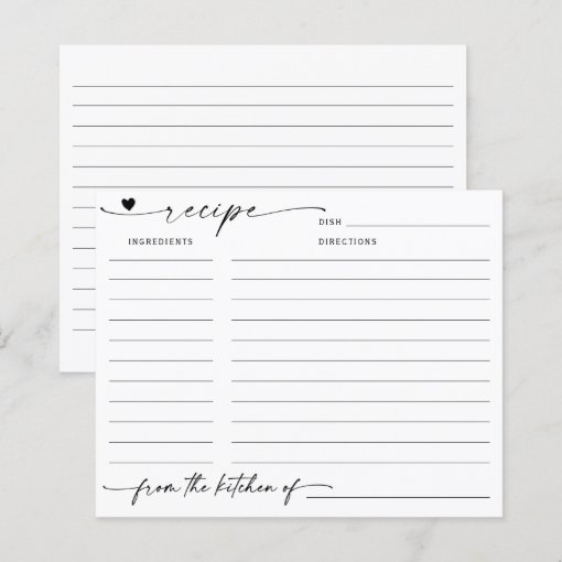 Minimalist Calligraphy Bridal Shower Recipe Card | Zazzle