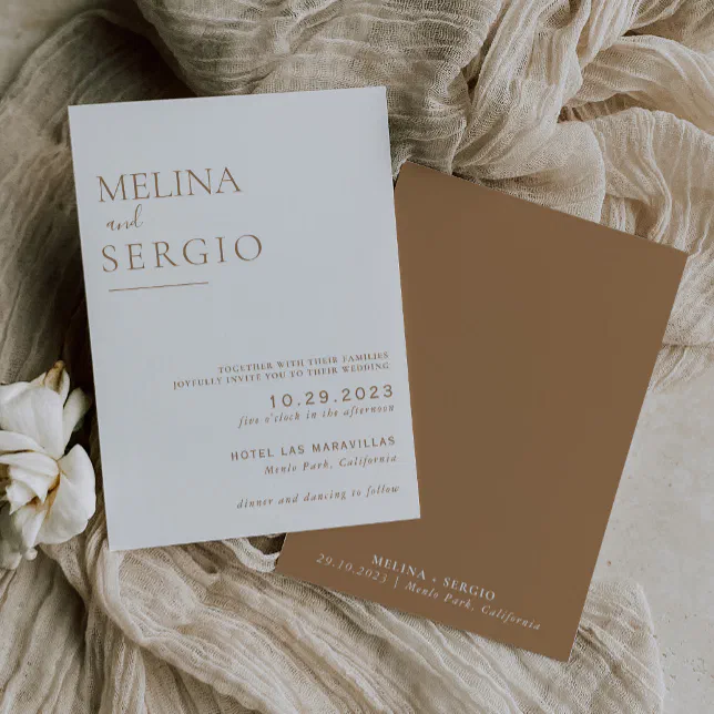 Minimalist Calligraphy Brown Formal Wedding Invitation | Zazzle