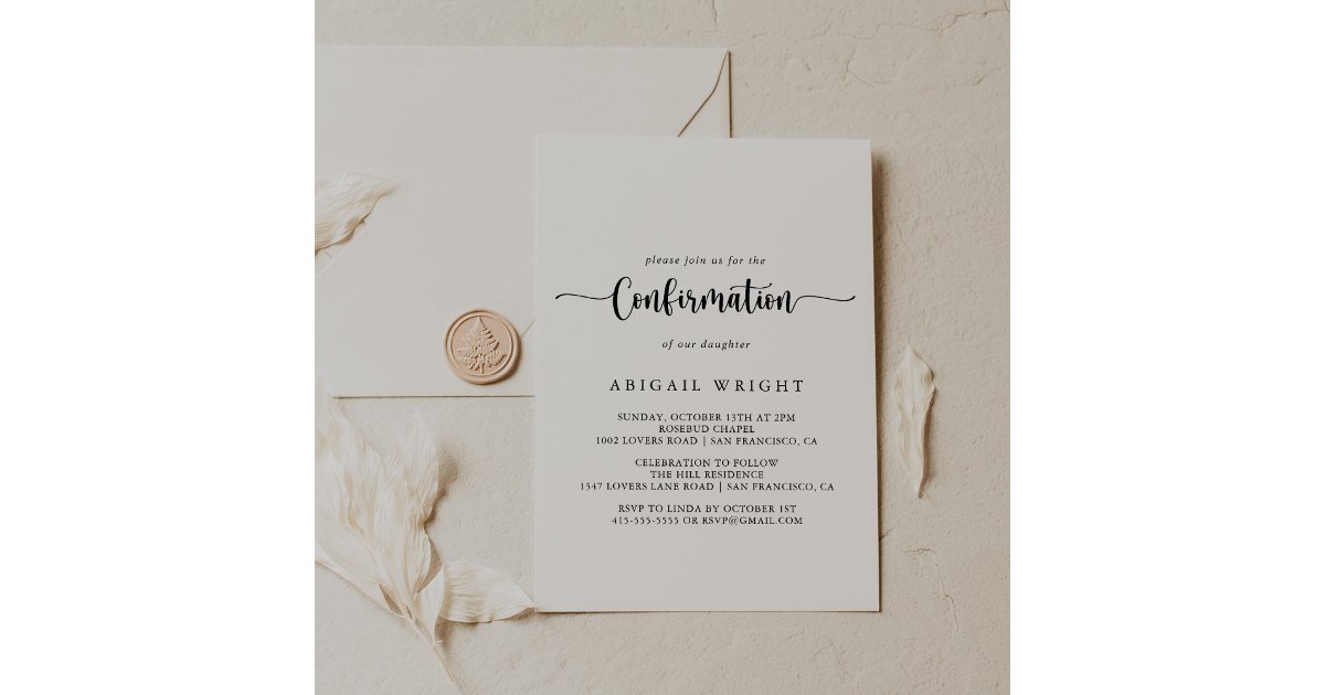 Minimalist Calligraphy Confirmation Invitation | Zazzle