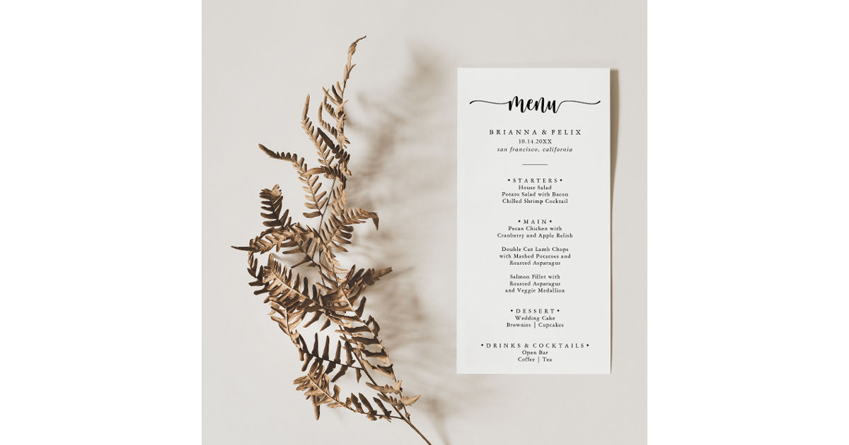 Minimalist Calligraphy Dinner Menu | Zazzle