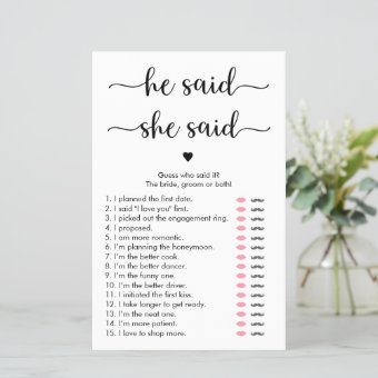 Minimalist Calligraphy He Said She Said Game | Zazzle