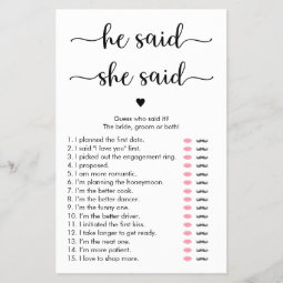 Minimalist Calligraphy He Said She Said Game | Zazzle