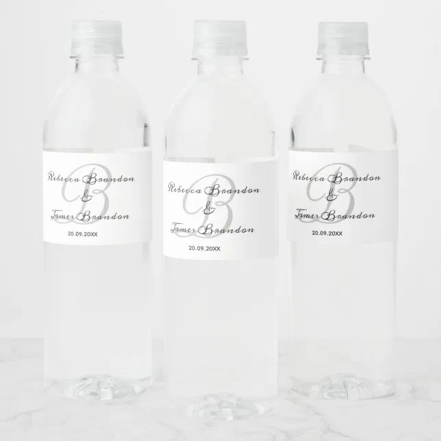 Minimalist Calligraphy Monogram Water Bottle Label | Zazzle
