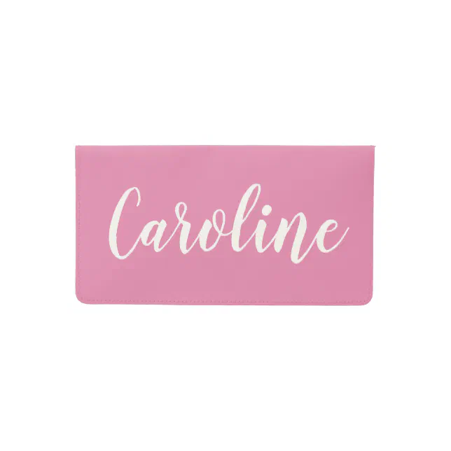Minimalist Calligraphy Pink Personalized Name Checkbook Cover | Zazzle