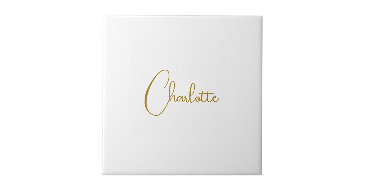 Minimalist Calligraphy Script Name Gold Color Ceramic Tile | Zazzle