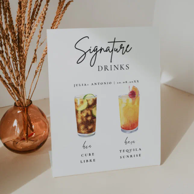 Minimalist Calligraphy Signature Drink Wedding Bar Pedestal Sign | Zazzle