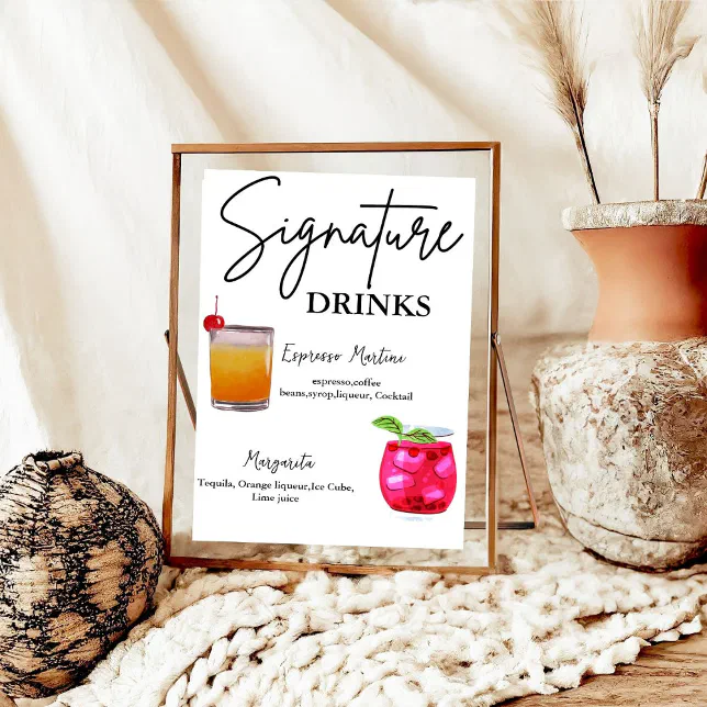 Minimalist Calligraphy Signature Drink wedding sig Poster | Zazzle