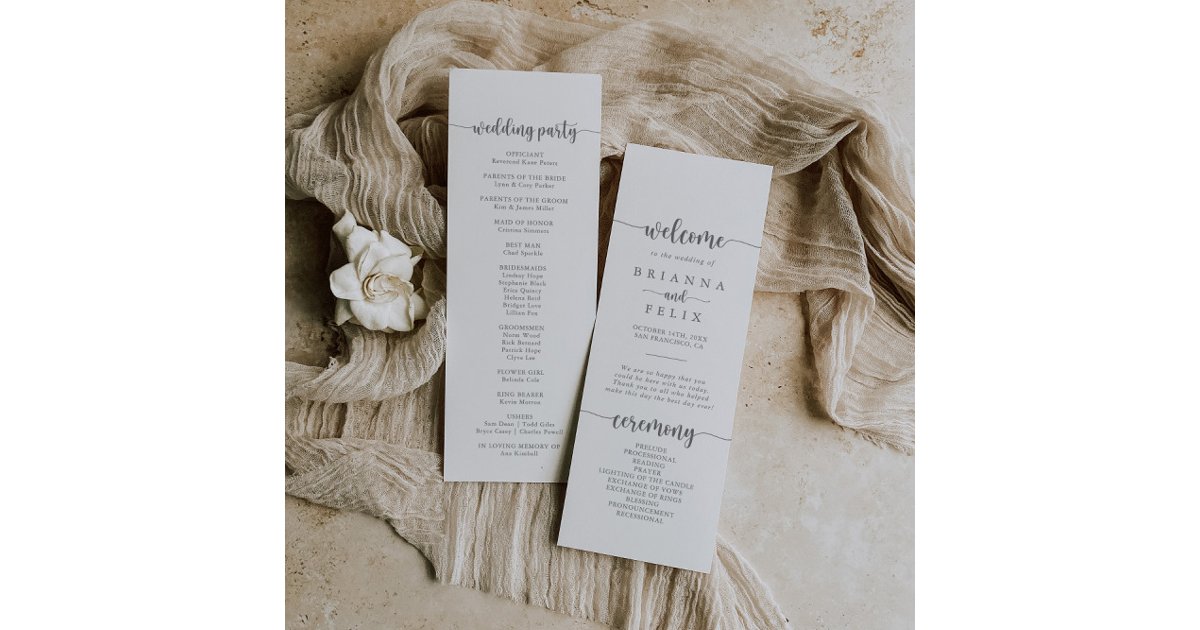 Minimalist Calligraphy Silver Wedding Program | Zazzle
