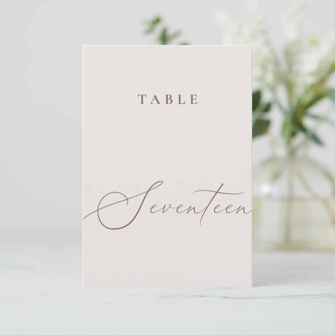 Minimalist Calligraphy Table Seventeen TableNumber Invitation | Zazzle
