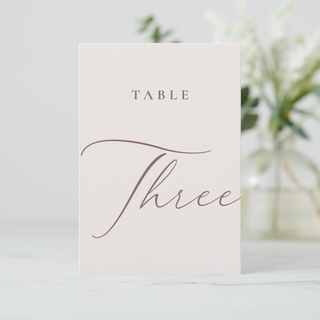 Minimalist Calligraphy Table Three Table Number | Zazzle