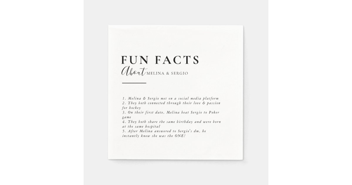 Minimalist Calligraphy Trivia Fun Facts Wedding Napkins | Zazzle