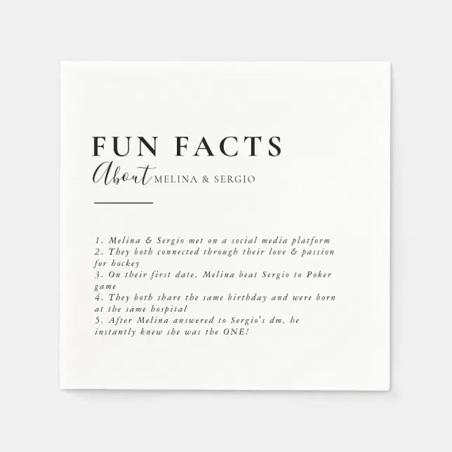 Minimalist Calligraphy Trivia Fun Facts Wedding Napkins | Zazzle