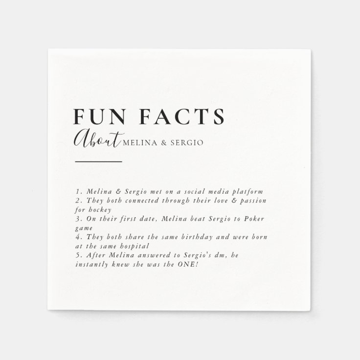 Minimalist Calligraphy Trivia Fun Facts Wedding Napkins | Zazzle