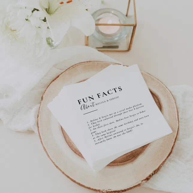 Minimalist Calligraphy Trivia Fun Facts Wedding Napkins | Zazzle