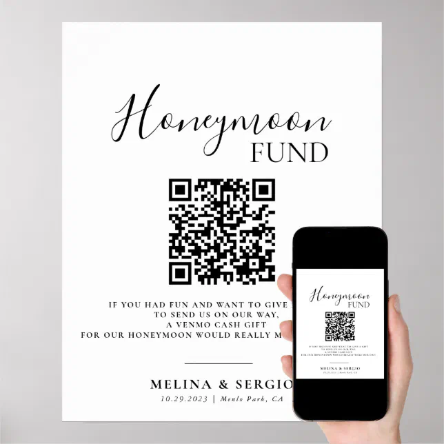 Minimalist Calligraphy Wedding Honeymoon Fund Poster | Zazzle