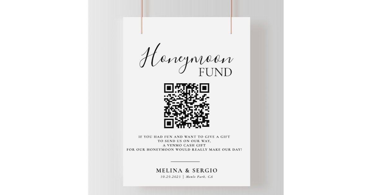 Minimalist Calligraphy Wedding Honeymoon Fund Poster | Zazzle