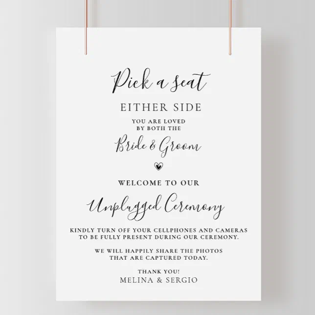 Minimalist Calligraphy Wedding Unplugged Ceremony Poster | Zazzle