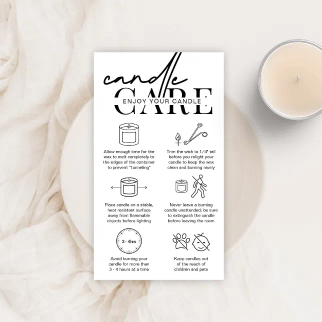 Minimalist Candle Safety Instructions Cards | Zazzle