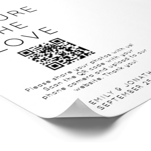 Minimalist Capture The Love QR code Wedding Sign | Zazzle