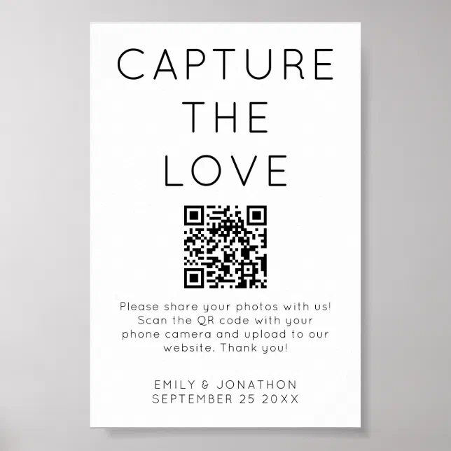 Minimalist Capture The Love QR code Wedding Sign | Zazzle