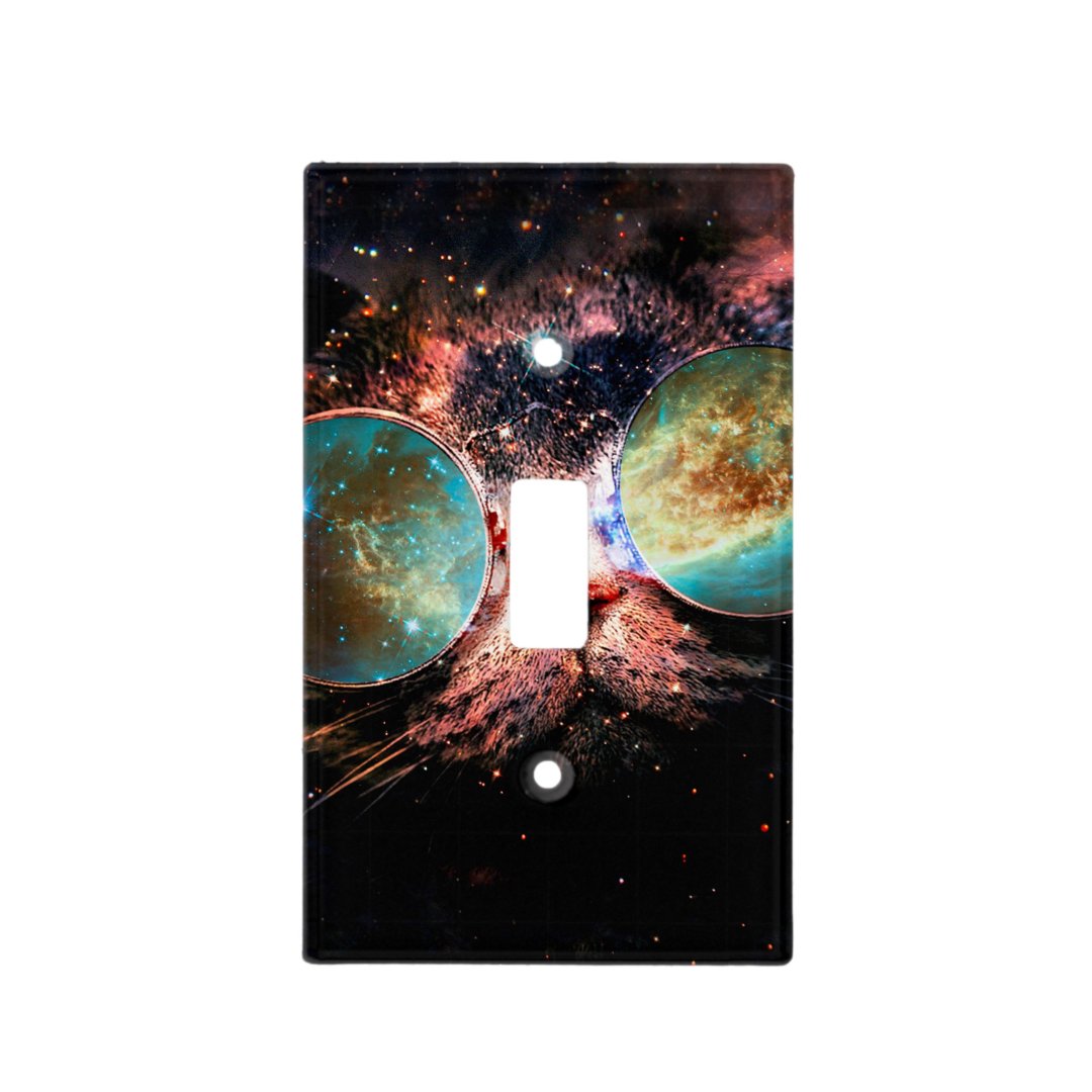 Minimalist cat with sunglasses in space light switch cover | Zazzle