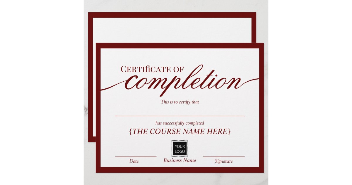 Minimalist Certificate of Completion Red Award | Zazzle