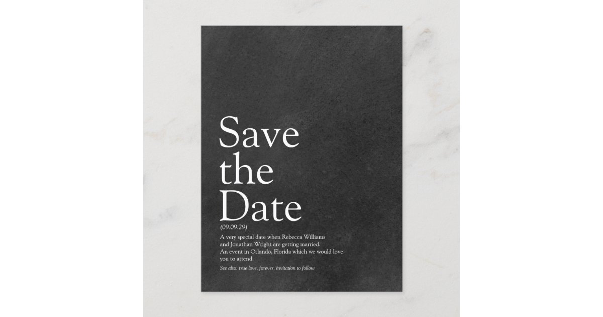 Minimalist Chalkboard Save the Date Definition Announcement Postcard ... Minimalist Chalkboard Save the Date Definition Announcement Postcard ...