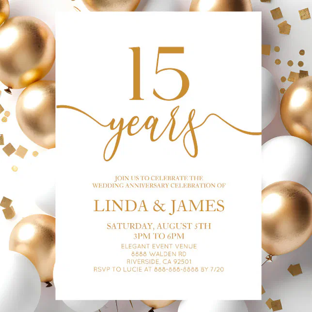Minimalist Champagne 15th Wedding Anniversary Invitation | Zazzle