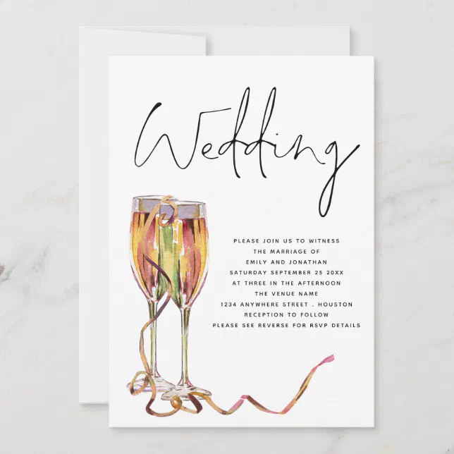 Minimalist Champagne Flutes Wedding Invitation | Zazzle