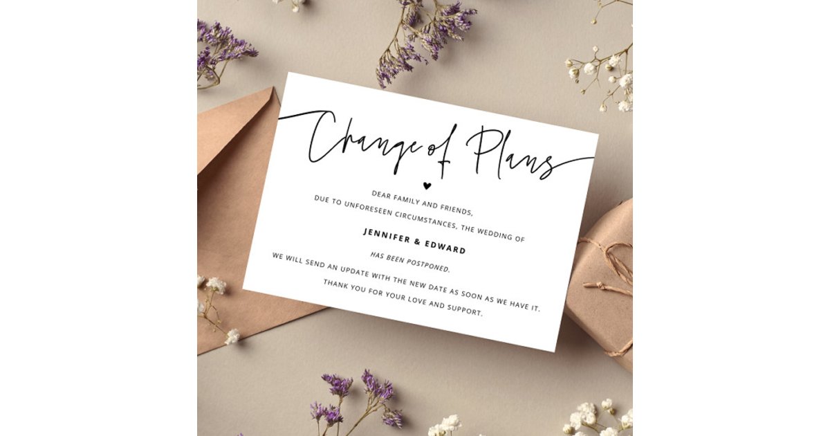 Minimalist Change Of Plans Wedding Update White Invitation | Zazzle