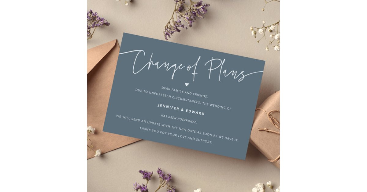 Minimalist Change Plans Wedding Update Slate Blue Invitation | Zazzle