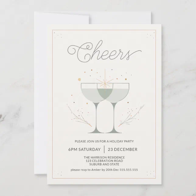 Minimalist Cheers Christmas Party Invitation | Zazzle