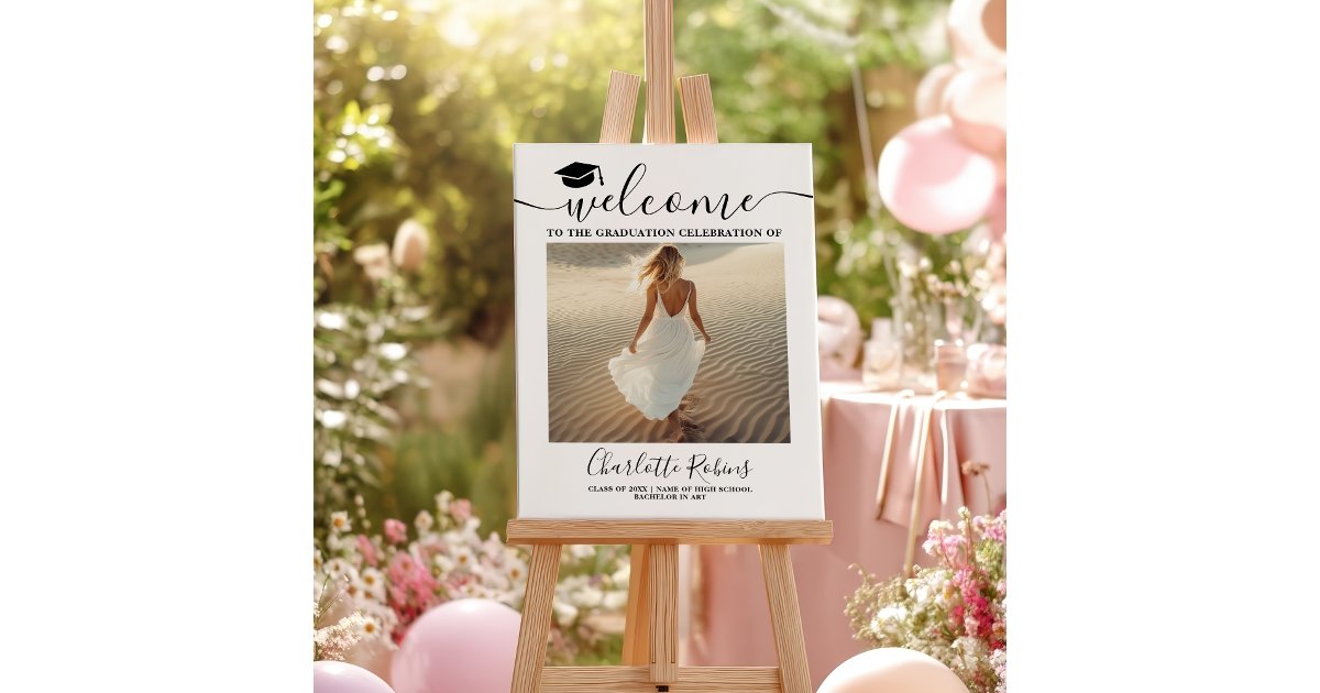 Minimalist Chic Boho Graduation Welcome Photo Sign | Zazzle