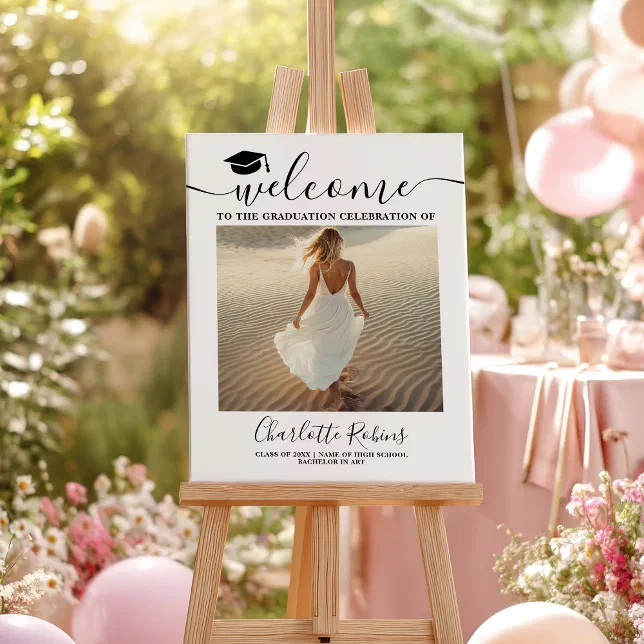 Minimalist Chic Boho Graduation Welcome Photo Sign | Zazzle