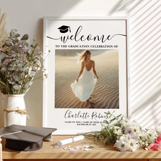 Minimalist Chic Boho Graduation Welcome Photo Sign | Zazzle