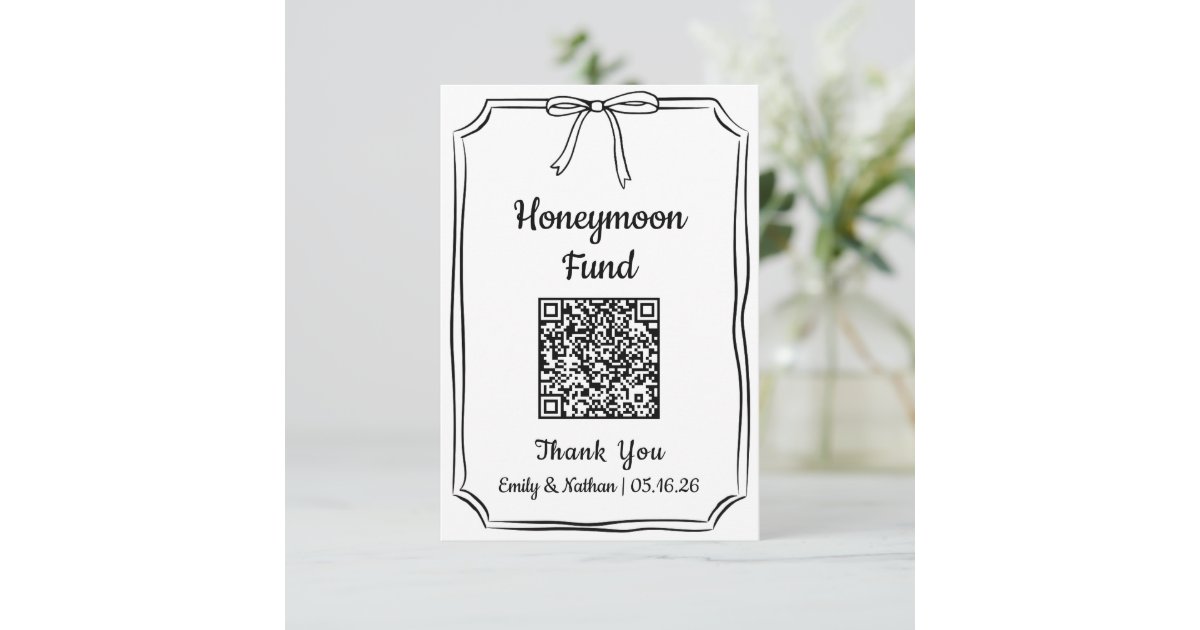 Minimalist Chic Bow Honeymoon Fund QR Code Card | Zazzle