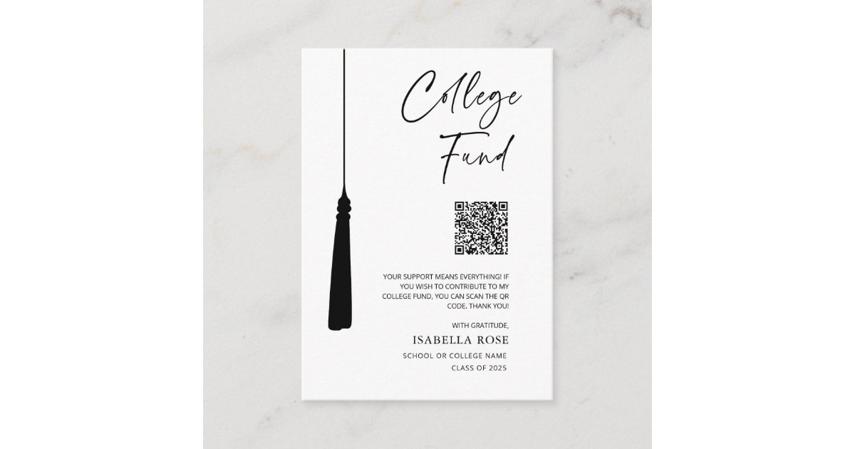 Minimalist Chic College University Graduation Fund Enclosure Card | Zazzle