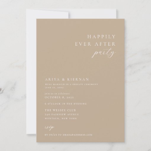 Minimalist Chic Happily Ever After Party Beige Invitation | Zazzle