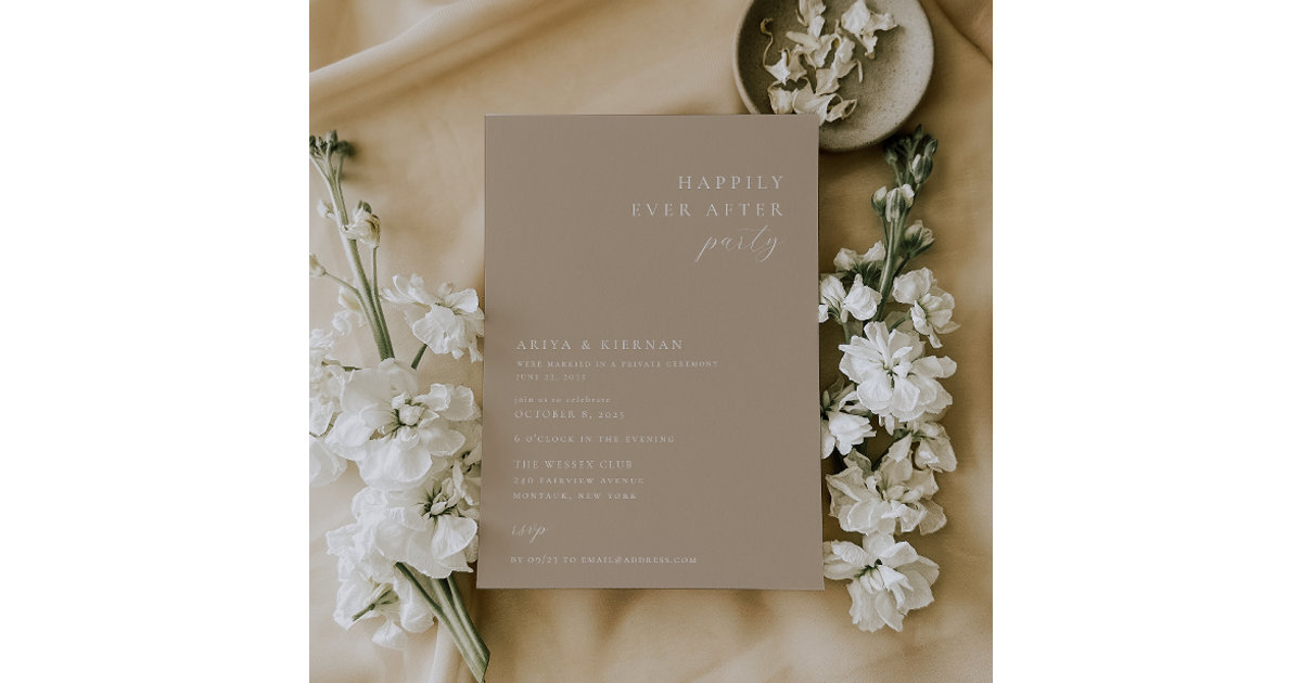 Minimalist Chic Happily Ever After Party Beige Invitation | Zazzle