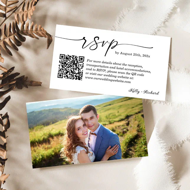 Minimalist Chic Wedding RSVP Website QR Code Photo Enclosure Card | Zazzle
