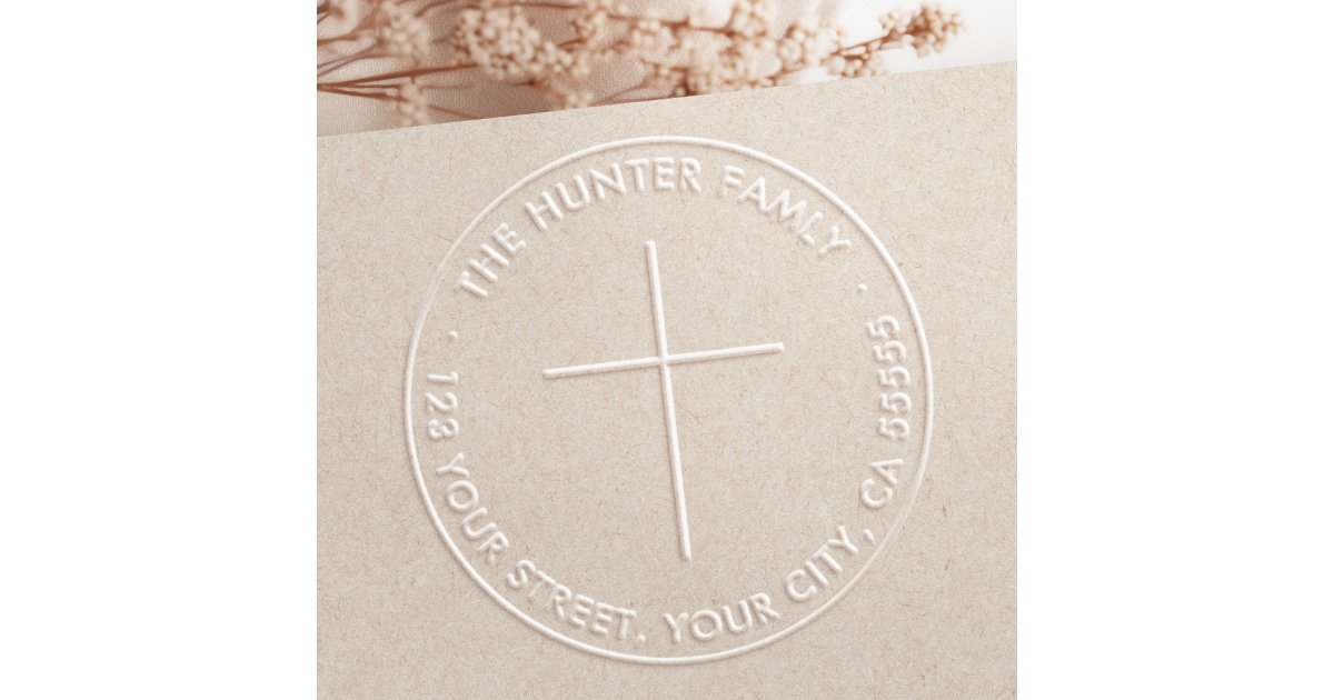 Minimalist Christian cross white return address Embosser | Zazzle