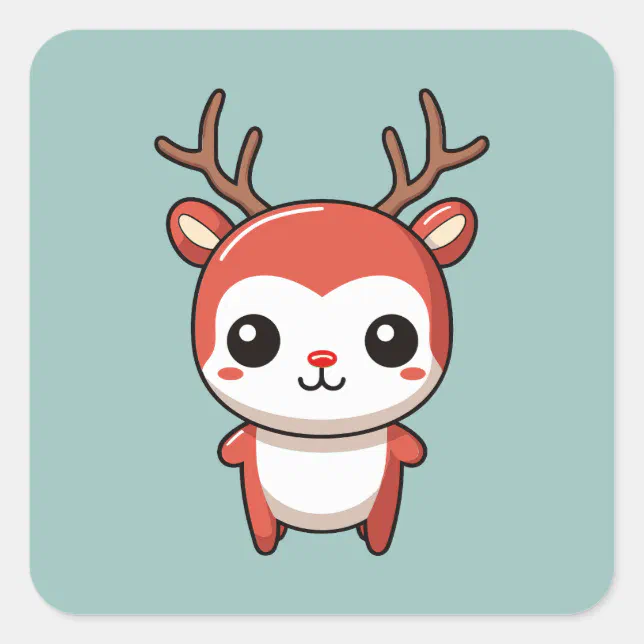 Minimalist Christmas Cute Baby Rudolph Reindeer Square Sticker | Zazzle