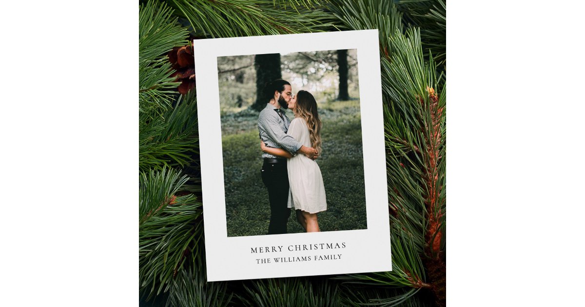 Minimalist Christmas Simple Modern Family Photo Holiday Postcard | Zazzle