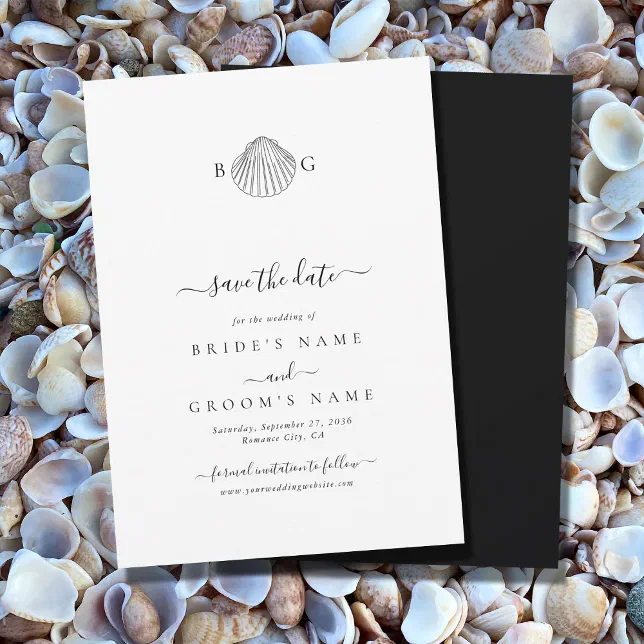 Minimalist Clam Seashell Monogram Wedding Save The Date | Zazzle