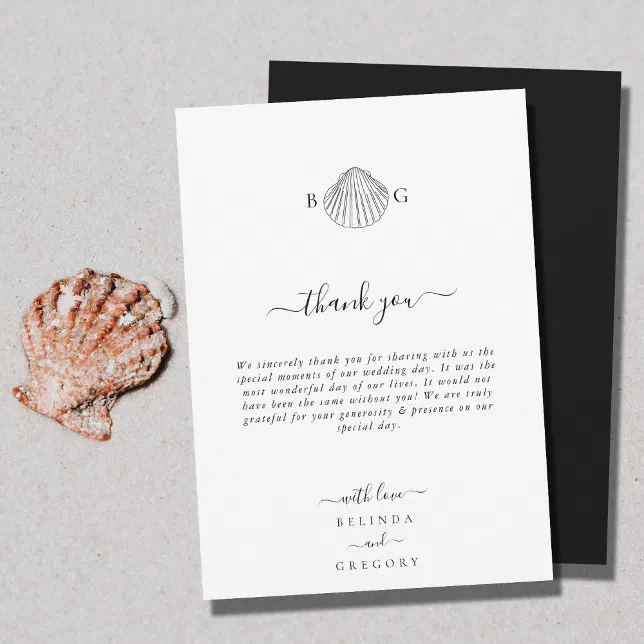 Minimalist Clam Seashell Monogram Wedding Thank You Card | Zazzle