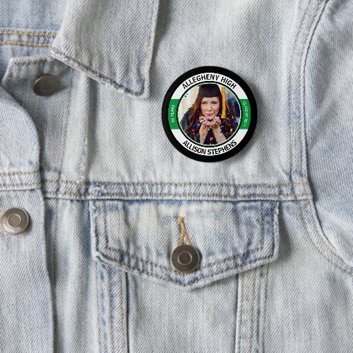 Minimalist Class Reunion Photo -Black Green White Button | Zazzle