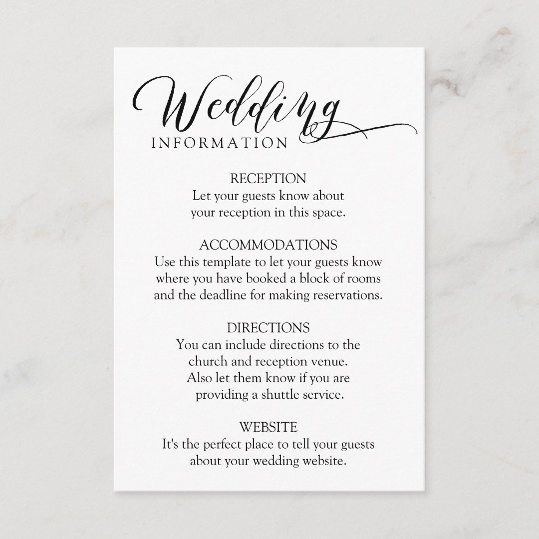 Minimalist Classic Calligraphy Wedding Insert Card | Zazzle