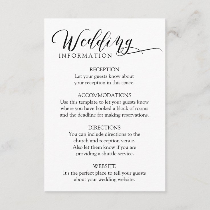 Minimalist Classic Calligraphy Wedding Insert Card | Zazzle