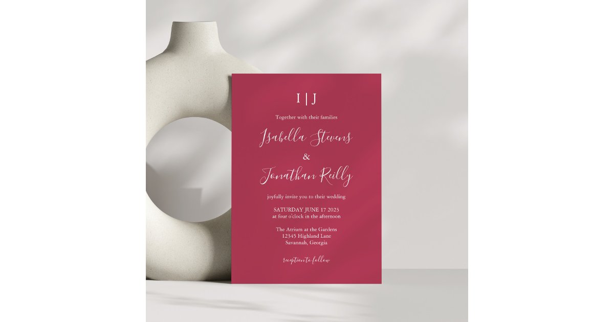 Minimalist Classic Magenta Red Wedding Invitation | Zazzle